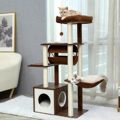 China 130.5cm Luxury Multi-Level Cat Tree Scratcher Sisal Platform Tower Condo Perches Tunnel Hummock Bed Climber Durable Halloween for sale