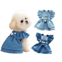 China Cute Denim Dog Cat Halloween Striped Coats Flying Sleeves Leash Ring Small Chihuahua Outfits Puppy Accessory Creative for sale