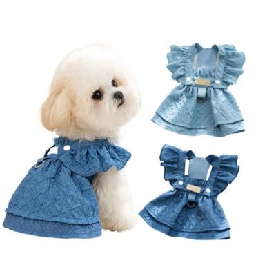 China Cute Denim Dog Cat Halloween Striped Coats Flying Sleeves Leash Ring Small Chihuahua Outfits Puppy Accessory Creative for sale