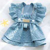 China Cute Denim Dog Cat Halloween Striped Coats Flying Sleeves Leash Ring Small Chihuahua Outfits Puppy Accessory Creative for sale