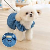 China Cute Denim Dog Cat Halloween Striped Coats Flying Sleeves Leash Ring Small Chihuahua Outfits Puppy Accessory Creative for sale