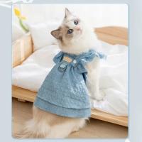 China Cute Denim Dog Cat Halloween Striped Coats Flying Sleeves Leash Ring Small Chihuahua Outfits Puppy Accessory Creative for sale