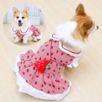 China Strawberry Halloween Solid Cute Dress for Dogs Cats 100% Cotton Apparel for sale