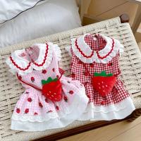 China Strawberry Halloween Solid Cute Dress for Dogs Cats 100% Cotton Apparel for sale