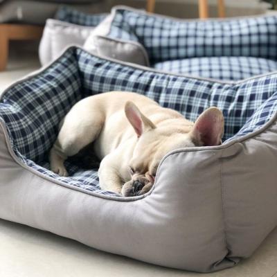 China Wholesale Four Seasons Luxury Modern Style Eco-Friendly Cotton Linen Waterproof Comfortable Collapsible Travel Dog and Cat Beds for sale