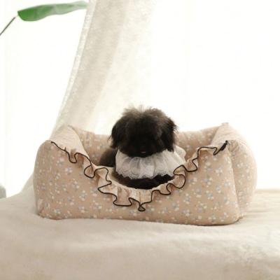 China Wholesale Four Seasons Universal Luxury Waterproof Eco-Friendly Cotton Linen Pet Beds Comfortable Collapsible Travel Dog Cat for sale