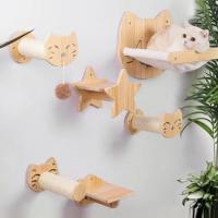 China Luxury Durable Eco-friendly Wooden Cat Tree Wall Mounted Cat Nest Sisal Scratching Post Clouds Jumping Platform Indoor Outdoor for sale