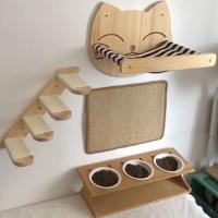 China Luxury Durable Eco-friendly Wooden Cat Tree Wall Mounted Cat Nest Sisal Scratching Post Clouds Jumping Platform Indoor Outdoor for sale