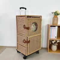 China Luxury Rattan & Metal Polyester Print Zipper Cat Carrier Luggage with Telescopic Handle and Wheels for Small Pets 10KG Capacity for sale