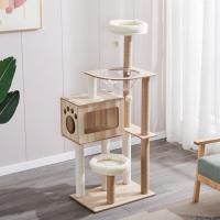 China Modern Wooden Cat Scratcher Tower Home Furniture Cat Toys Tree Pets Hammock Wood Post Climbing Frame Toy Cat Scratching Carton for sale