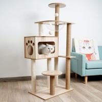 China Modern Wooden Cat Scratcher Tower Home Furniture Cat Toys Tree Pets Hammock Wood Post Climbing Frame Toy Cat Scratching Carton for sale