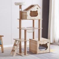 China Modern Wooden Cat Scratcher Tower Home Furniture Cat Toys Tree Pets Hammock Wood Post Climbing Frame Toy Cat Scratching Carton for sale