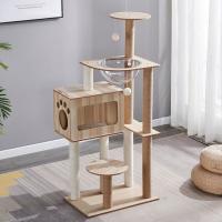 China Modern Wooden Cat Scratcher Tower Home Furniture Cat Toys Tree Pets Hammock Wood Post Climbing Frame Toy Cat Scratching Carton for sale