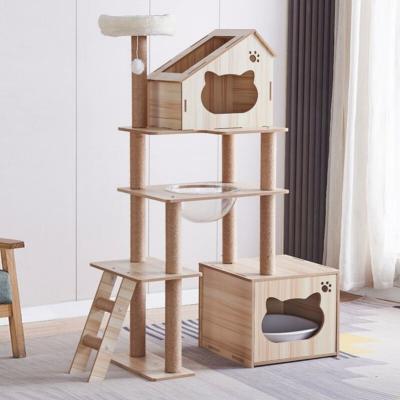 China New Large Wooden Cat Tree and Scratching Tower Cat Climbing Frame Premium Toy for Feline Friends to Play and Scratch for sale