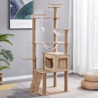 China Hot Sale Luxury Modern Wood Cat Tree Condo with Scratcher and Climbing Frame Halloween Indoor Use Carton Packed for sale