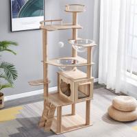 China Hot Sale Luxury Modern Wood Cat Tree Condo with Scratcher and Climbing Frame Halloween Indoor Use Carton Packed for sale