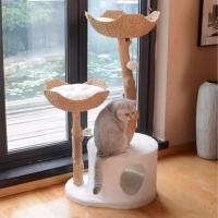 China Hot Pet Furniture Modern Kitten House Wooden Cat Tree Tower Scratcher Luxury Kitten Flower Condo Cozy Plush Wood Floral Cat Tree for sale