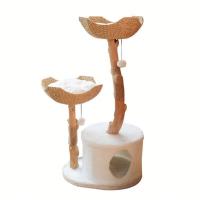 China Hot Pet Furniture Modern Kitten House Wooden Cat Tree Tower Scratcher Luxury Kitten Flower Condo Cozy Plush Wood Floral Cat Tree for sale