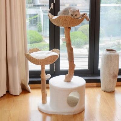 China Factory Dropshipping Modern Halloween Designer Tall Solid Wooden Sisal Eco-Friendly Durable Cat Scratching Tree Indoor Climbing for sale