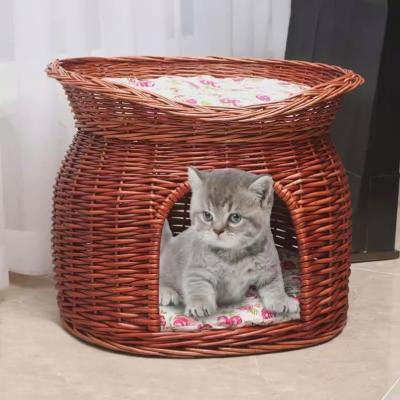 China Eco-friendly Rattan Cat Bed for Pet with Soft Cushion High Quality Wholesale China Natural Classic Weave Carton All Seasons for sale