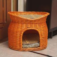 China Eco-friendly Rattan Cat Bed for Pet with Soft Cushion High Quality Wholesale China Natural Classic Weave Carton All Seasons for sale