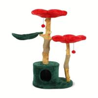 China Luxury Modern Solid Wood Cute Cat Condo Scratching Tree Floral Design Eco-Friendly Customizable Indoor Use Carton Packaging LXD for sale