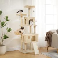 China Multi-Level Luxury Eco-Friendly Linen Wool Cat Tree Stable Climbing Frame Cozy Perches Scratch Board Toys Halloween Carton for sale