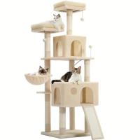 China Multi-Level Luxury Eco-Friendly Linen Wool Cat Tree Stable Climbing Frame Cozy Perches Scratch Board Toys Halloween Carton for sale