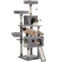 China Multi-Level Luxury Eco-Friendly Linen Wool Cat Tree Stable Climbing Frame Cozy Perches Scratch Board Toys Halloween Carton for sale