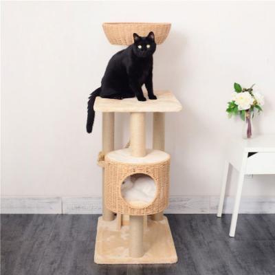 China Luxury Design Modern Multilayer Sisal Woven Wooden House Scratching Post Climbing Tree Halloween Carton Packing for sale