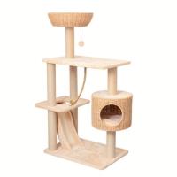 China Luxury Design Modern Multilayer Sisal Woven Wooden House Scratching Post Climbing Tree Halloween Carton Packing for sale