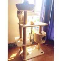 China Luxury Design Modern Multilayer Sisal Woven Wooden House Scratching Post Climbing Tree Halloween Carton Packing for sale