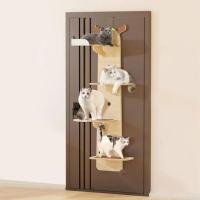 China Luxury 4-Tier Door Hanging Cat Tree 4.92ft Vertical Wooden Climbing Frame Four-Cat Bearing Stand for Halloween Scratching for sale