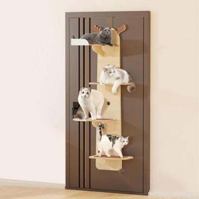 China Luxury 4-Tier Door Hanging Cat Tree 4.92ft Vertical Wooden Climbing Frame Four-Cat Bearing Stand for Halloween Scratching for sale