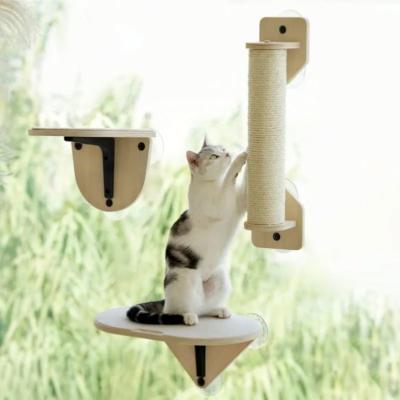 China Luxury Halloween Cat Window Perch Hammock with Climbing Steps & Scratching Post Wooden Window-Mounted Cat Bed for Indoor Cats for sale