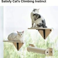 China Luxury Halloween Cat Window Perch Hammock with Climbing Steps & Scratching Post Wooden Window-Mounted Cat Bed for Indoor Cats for sale
