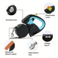 China 3M Retractable Double Dog Leash Rotating Multifunctional Plastic Poop Bag Box with Flashlight for Halloween or Christmas for sale