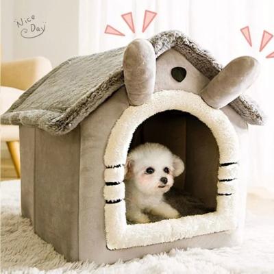 China Fashionable Modern Indoor Warm Pet Bed Tent House Soft Dog Kennel Removable Cushion for Small Medium Large Pets Fiber Material for sale