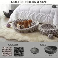 China Handmade Tweed Round Rattan Cage Modern Bowl Shapewoven by Hand Cat Nest Knitted Pet Bed for Dog and Cat for sale