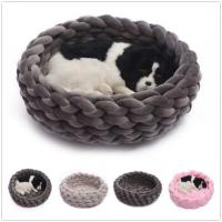 China Handmade Tweed Round Rattan Cage Modern Bowl Shapewoven by Hand Cat Nest Knitted Pet Bed for Dog and Cat for sale