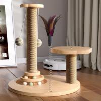China Wholesale Customized Beige Modern Wooden Ball Cat Tower Natural Sisal Rope Wrapped Scratching Climbing Frame Tree Toys Christmas for sale