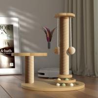 China Wholesale Customized Beige Modern Wooden Ball Cat Tower Natural Sisal Rope Wrapped Scratching Climbing Frame Tree Toys Christmas for sale