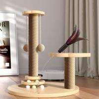 China Wholesale Customized Beige Modern Wooden Ball Cat Tower Natural Sisal Rope Wrapped Scratching Climbing Frame Tree Toys Christmas for sale