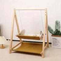 China Cozy Dual-Level Wooden Cat Swing Bed All-Season Sturdy Pet Hammock with Beige Fabric Modern Style Travel Collapsible for Dogs for sale