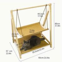 China Cozy Dual-Level Wooden Cat Swing Bed All-Season Sturdy Pet Hammock with Beige Fabric Modern Style Travel Collapsible for Dogs for sale