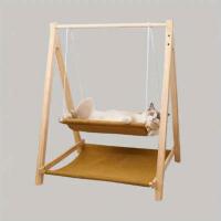 China Cozy Dual-Level Wooden Cat Dog Swing Hammock Bed Waterproof Eco-Friendly All-Season Sturdy Beige Fabric Modern Collapsible for sale