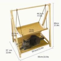 China Cozy Dual-Level Wooden Cat Dog Swing Hammock Bed Waterproof Eco-Friendly All-Season Sturdy Beige Fabric Modern Collapsible for sale