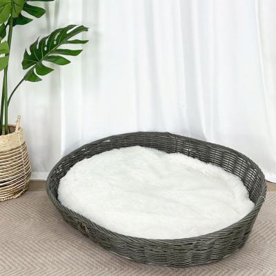 China Popular Ins Hand-Woven PE Rattan Open Pet Nest Modern Classic Scratch-Resistant Wear-Resistant Cat Dog Kennel Four Carton for sale