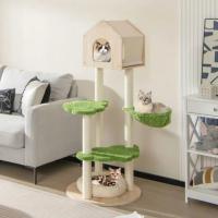 China 55 Inch Tall Cat Climbing Stand with Sisal Scratching Posts and Soft Cat Bed for Indoor Kittens for sale