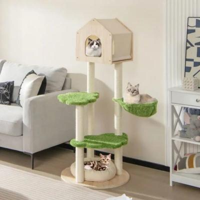 China 55 Inch Tall Cat Climbing Stand with Sisal Scratching Posts and Soft Cat Bed for Indoor Kittens for sale